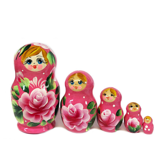 Hail Mary Gifts | Design | Pink Color Floral Matryoshka 5 Nested Doll ...